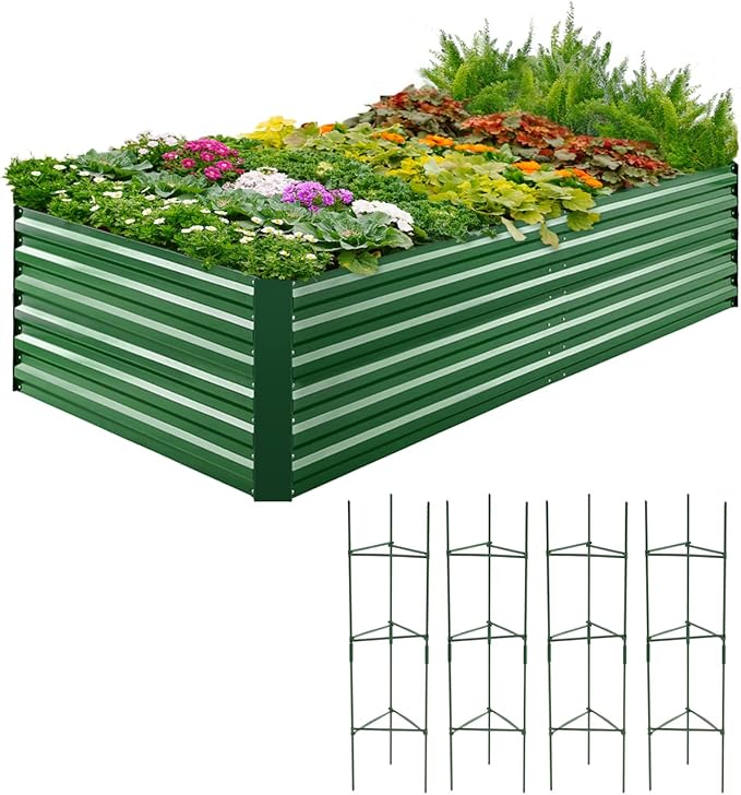 Amazon.com: Quictent Galvanized Raised Garden Bed 8x4x2 Ft Tall Garden ...
