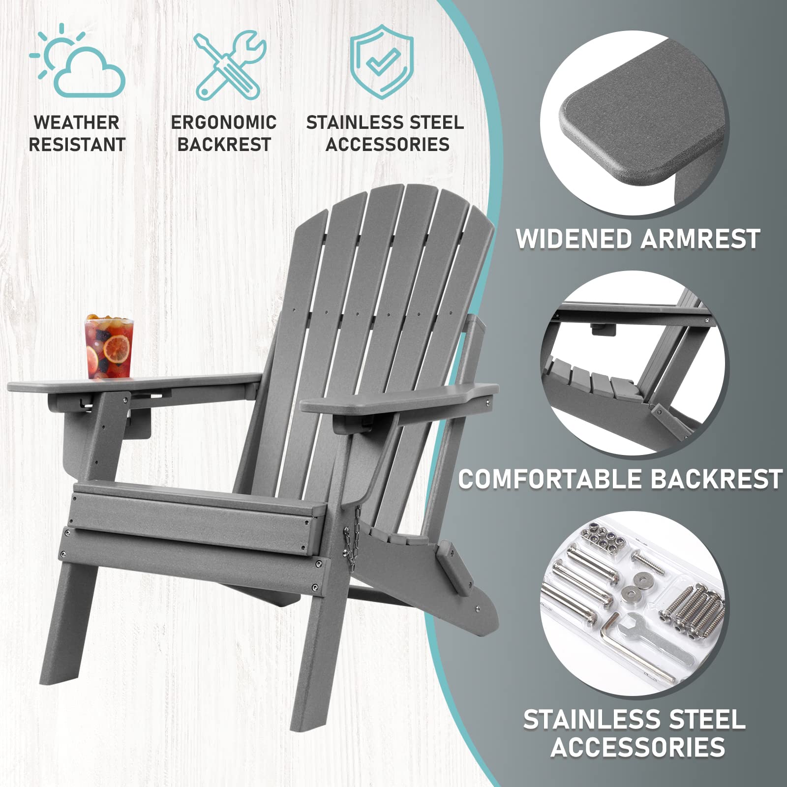 FUNBERRY Plastic Adirondack Chairs,Folding Adirondack Chairs,Adjustable ...