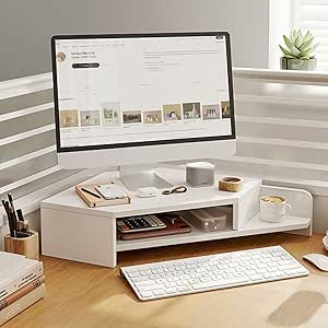 Amazon.com: Kunovo Corner Monitor Stand with Double Storage Space ...