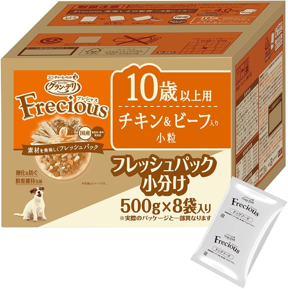 Amazon.co.jp: グラン・デリ フレシャス（Frecious）ドッグフード ドライ [10歳以上用] チキン＆ビーフ 4kg (500g×8袋)【国産】【小分けパック】 : ペット用品