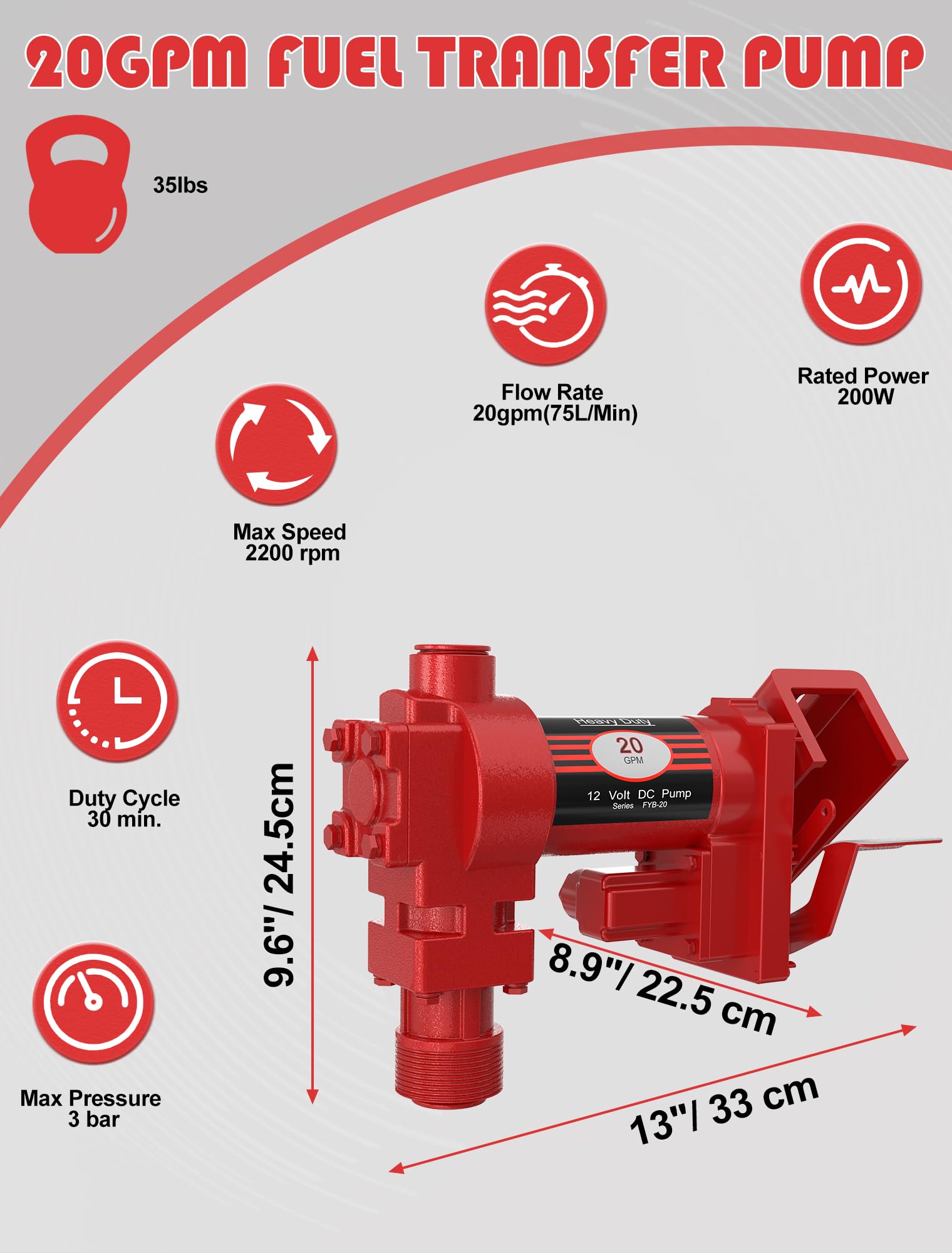 Snapklik.com : Handor 12V 20 GPM Fuel Transfer Pump