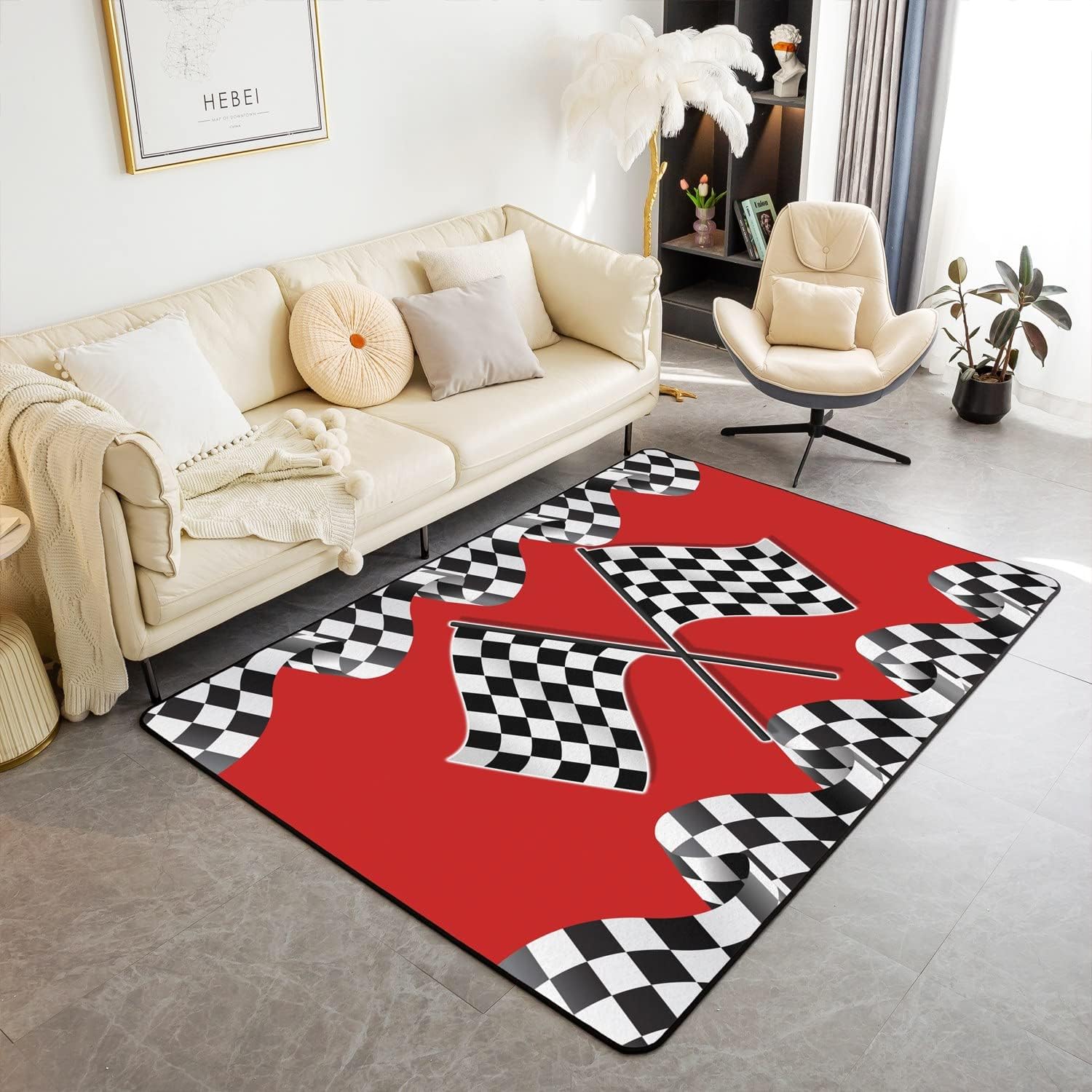 Amazon.com: Racing Car Flag Area Rug 5x6'6'', Race Car Extreme Sports ...