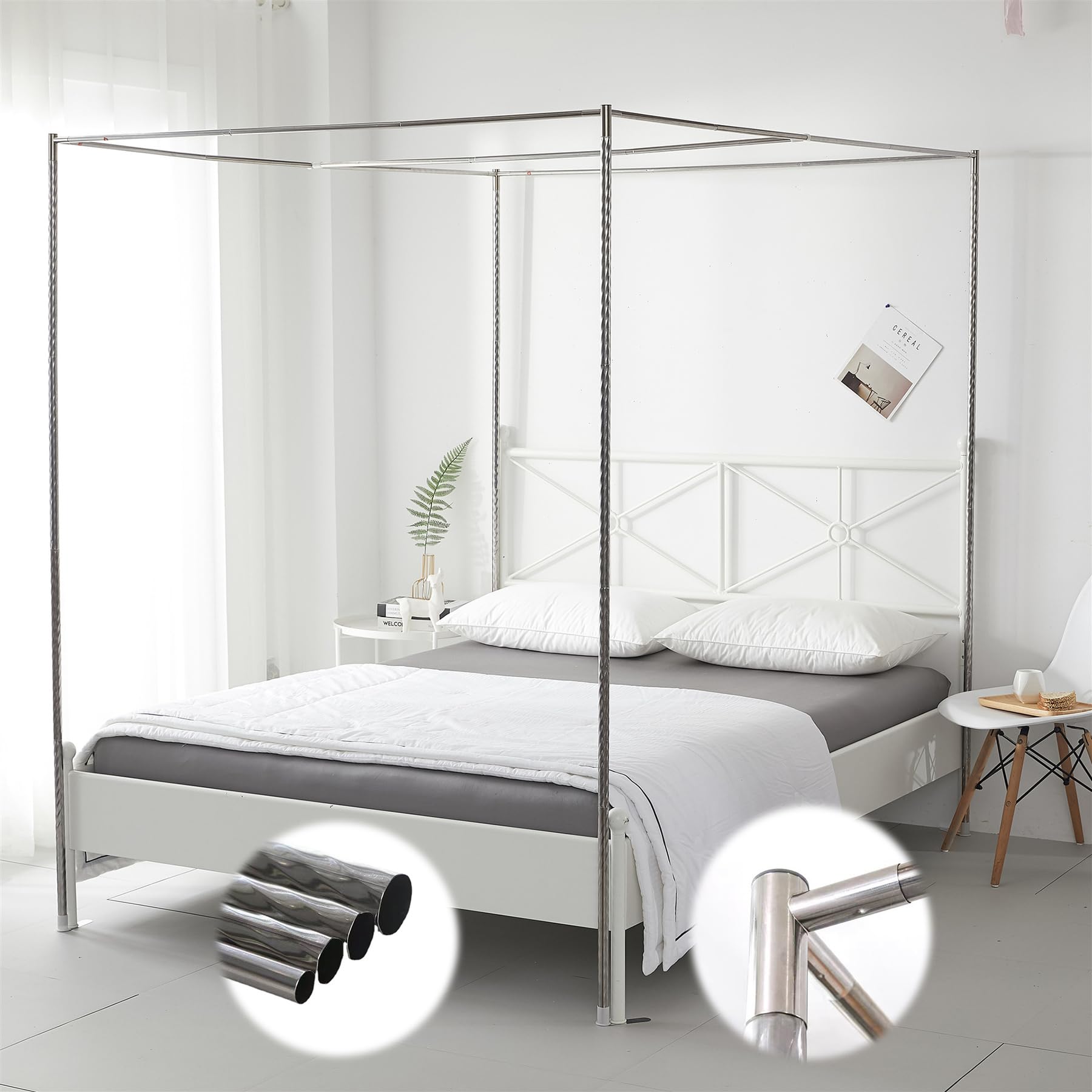 Amazon.com: LONONE Canopy Bed Netting Stainless Steel Frame/Post Full ...
