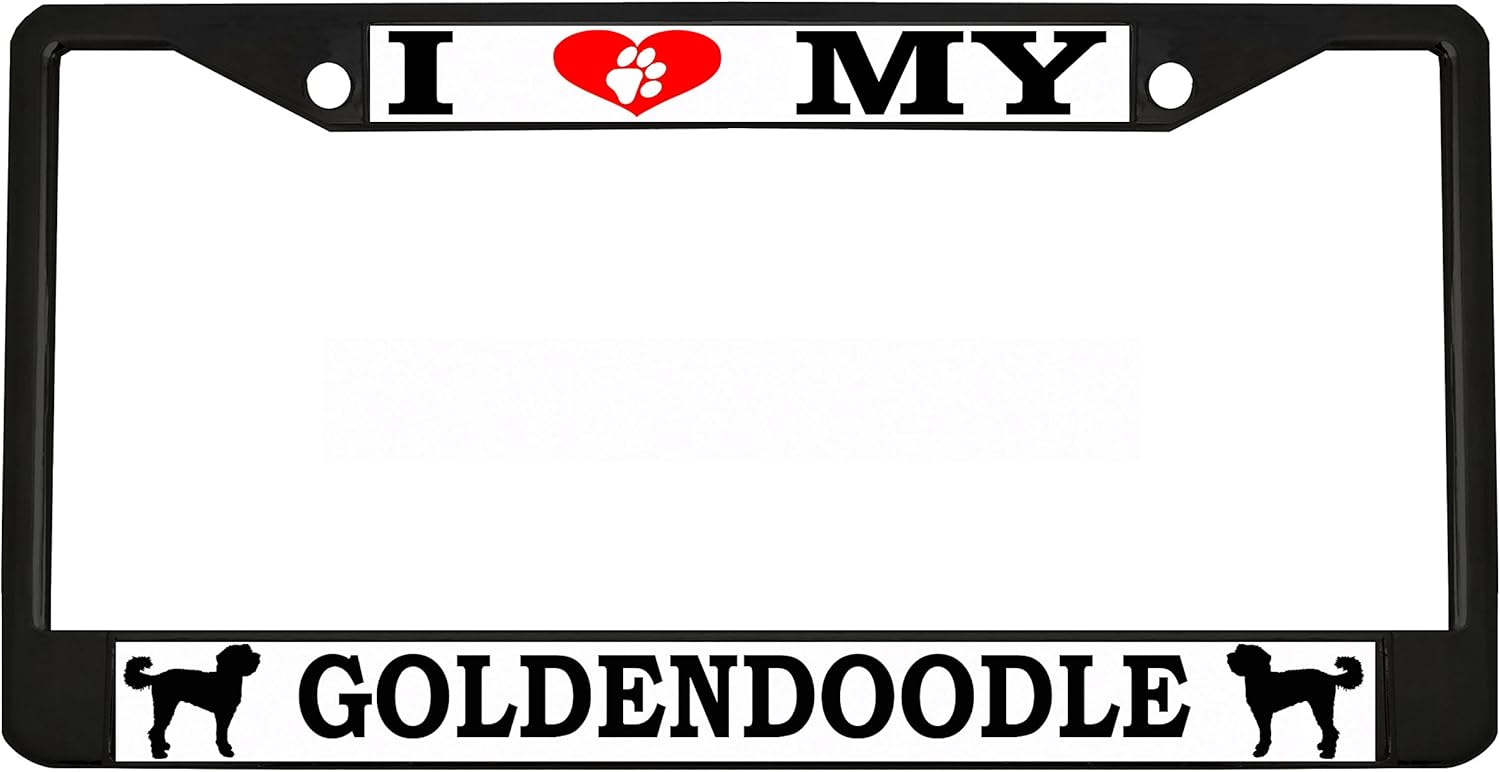 Amazon.com: I LOVE MY GOLDENDOODLE DOG Black Metal License Plate Frame ...