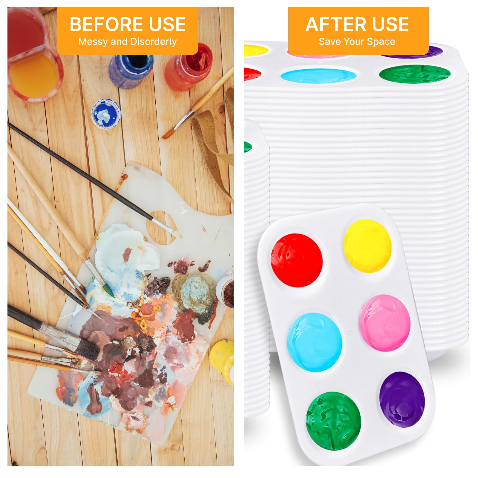 Snapklik.com : 100 Pcs White Plastic Paint Palette 6 Well Watercolor ...