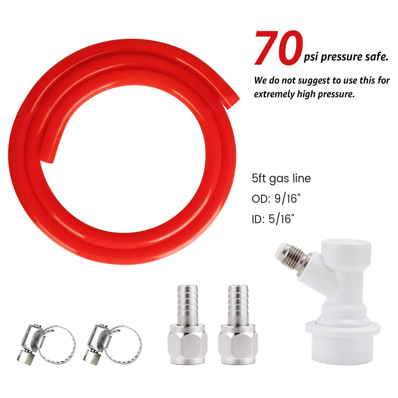 Snapklik.com : FERRODAY Ball Lock Gas Line Assembly 5ft Red Long Tubing ...