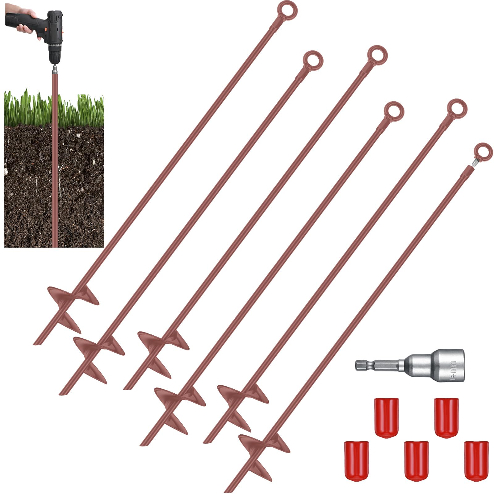 Snapklik.com : Lasnten 6 Pcs 30 Inch Heavy Duty Ground Anchor Spiral ...