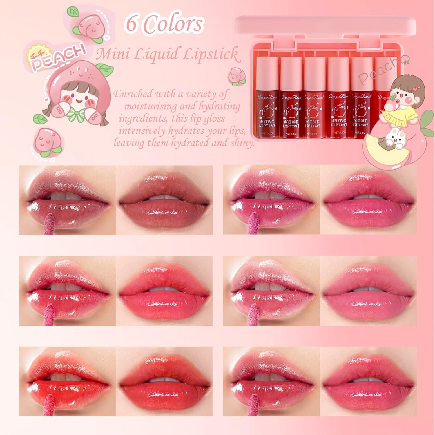 Juego de tintes de labios de 6 colores, mini brillo labial líquido ...