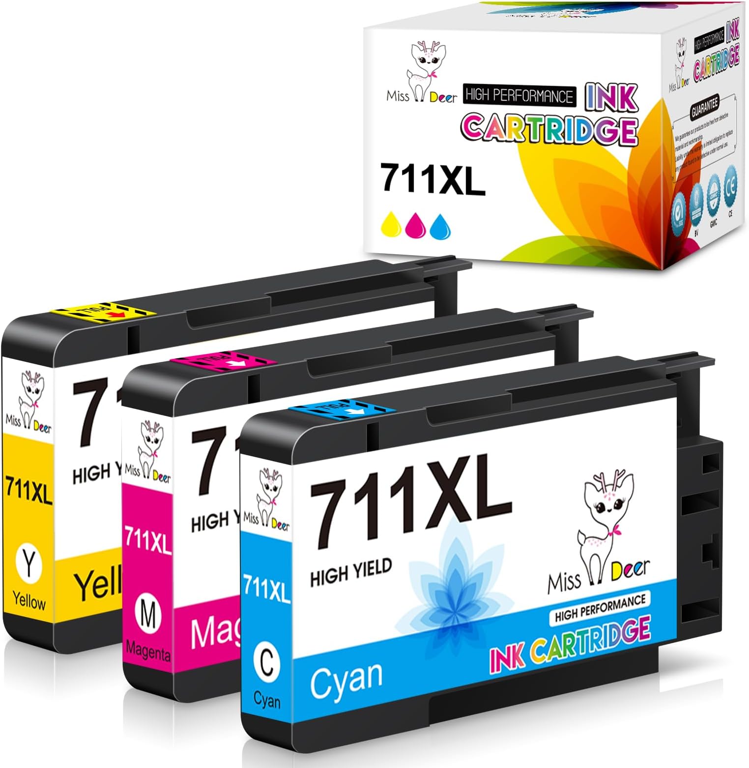 Amazon.com: Miss Deer 3 Pack 711XL Color Ink Cartridges High Yield ...