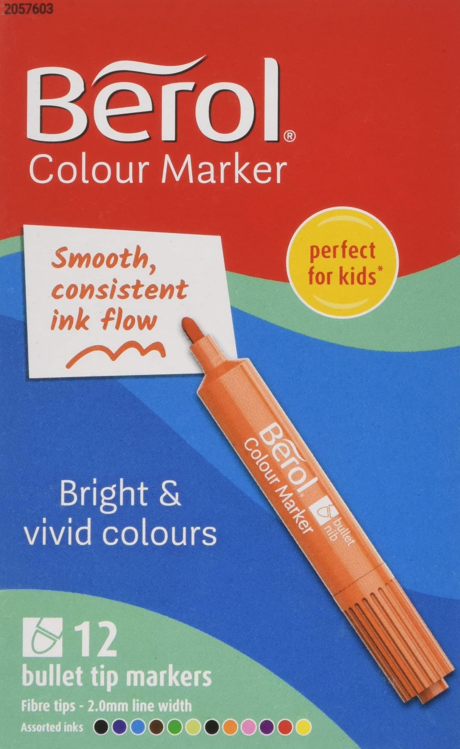 Berol Felt Tip Colouring Markers | Bullet Point (2.0mm) | Assorted Colours with Washable Ink ...