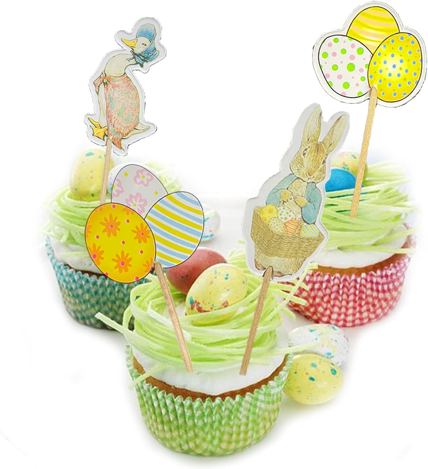 Amazon.com: 24pcs Easter Cupcake Toppers Bunny Easter Eggs Cupcake ...