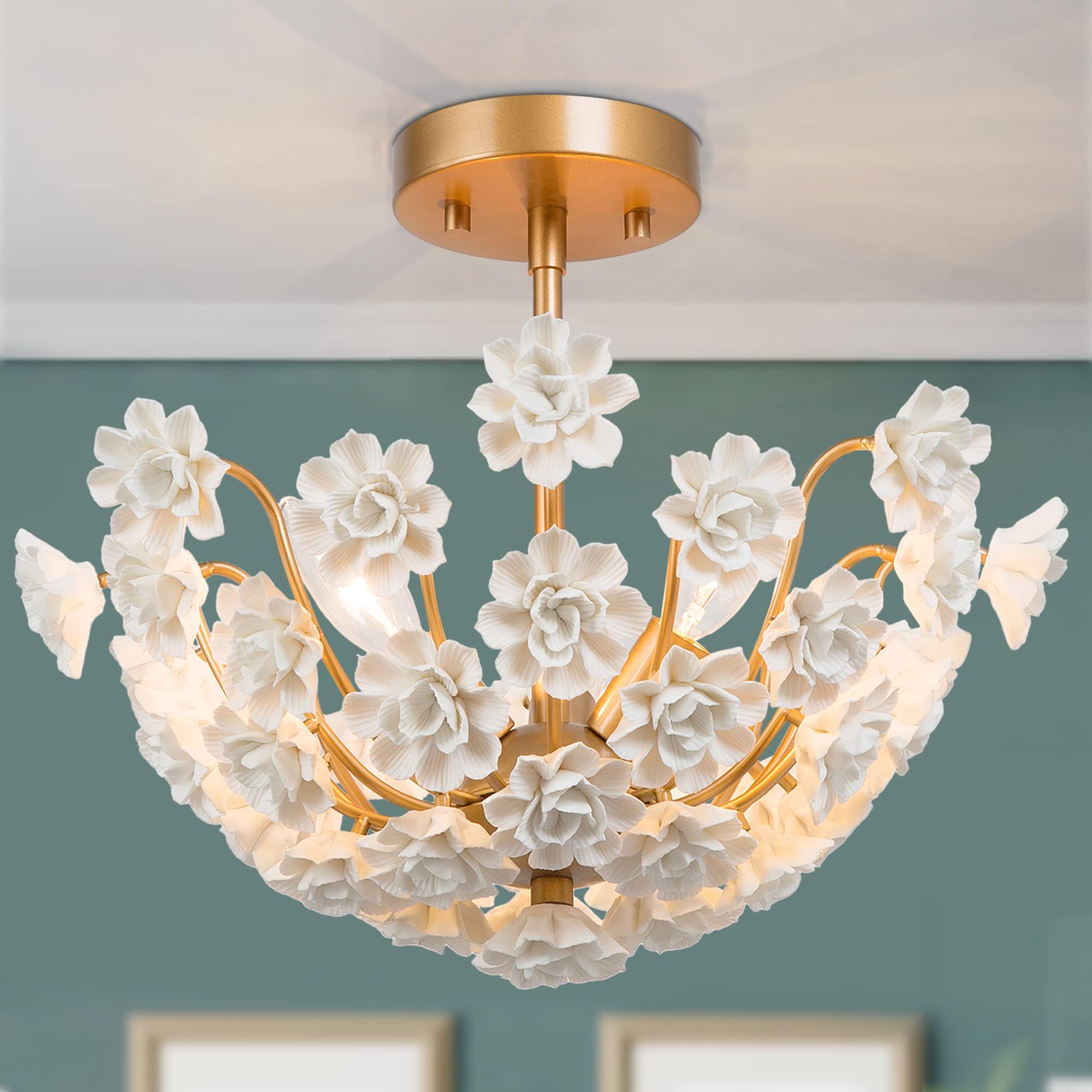 Amazon.com: Pastoral Floral Ceiling Lights 4-Light Pink Rose Flush ...