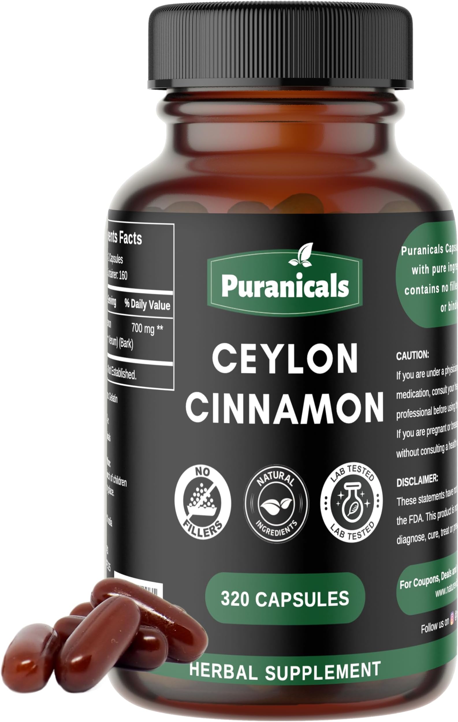 Amazon.com: aSquared Nutrition Natural Ceylon Cinnamon 1200mg - 120 ...