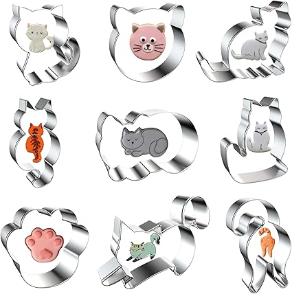 Amazon.com: 9 PCS Cat Cookie Cutters Set, Assorted Cat Shape Metal ...