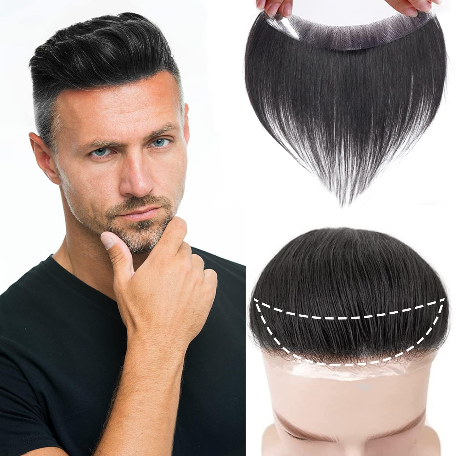 Views Front line Hair Patch Frontal Hairpiece for Men Natural Hair ...
