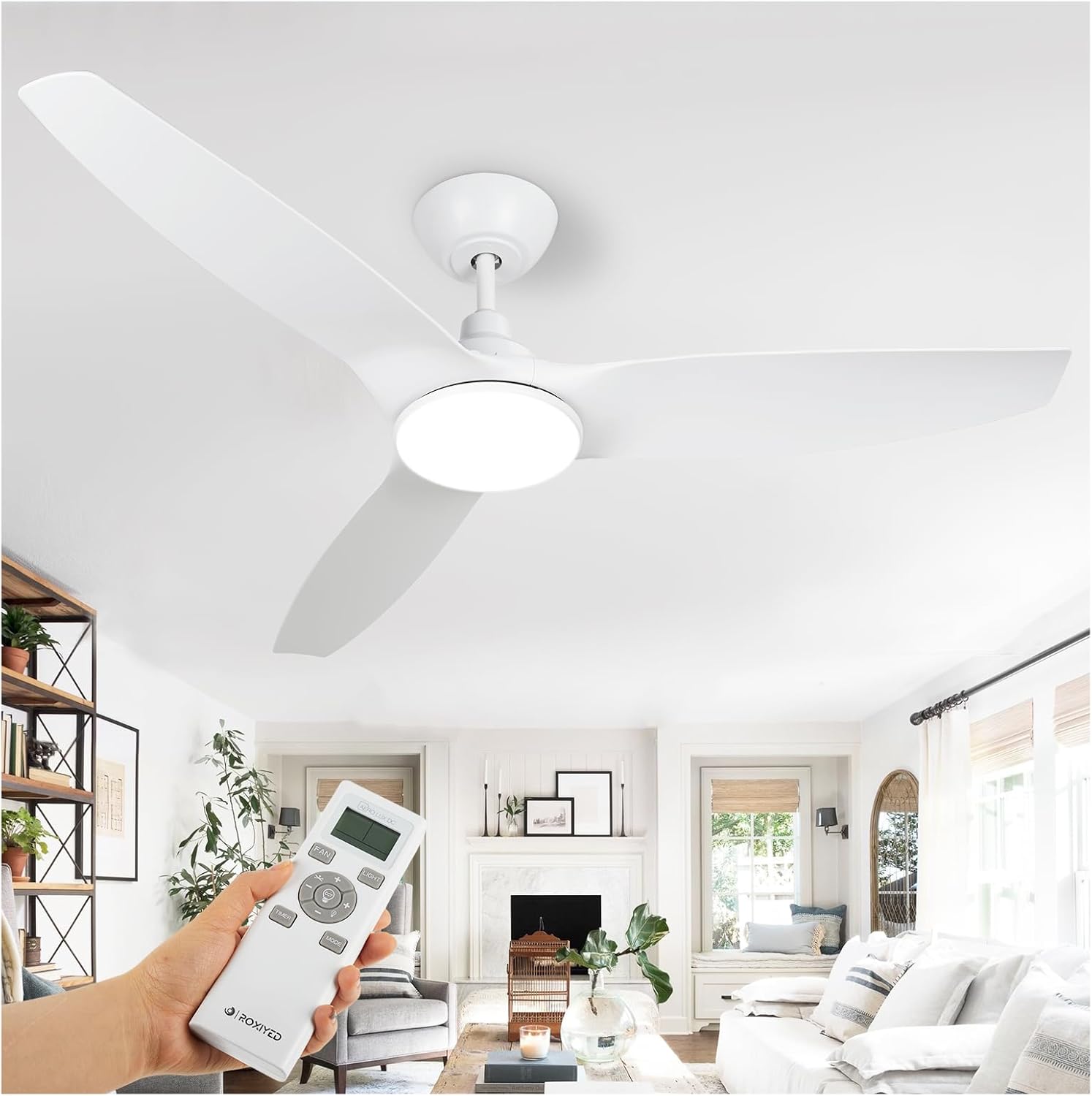 Amazon.com: ROXIYED 52'' Ceiling Fan with Light & Remote, 3 Blades 5 ...