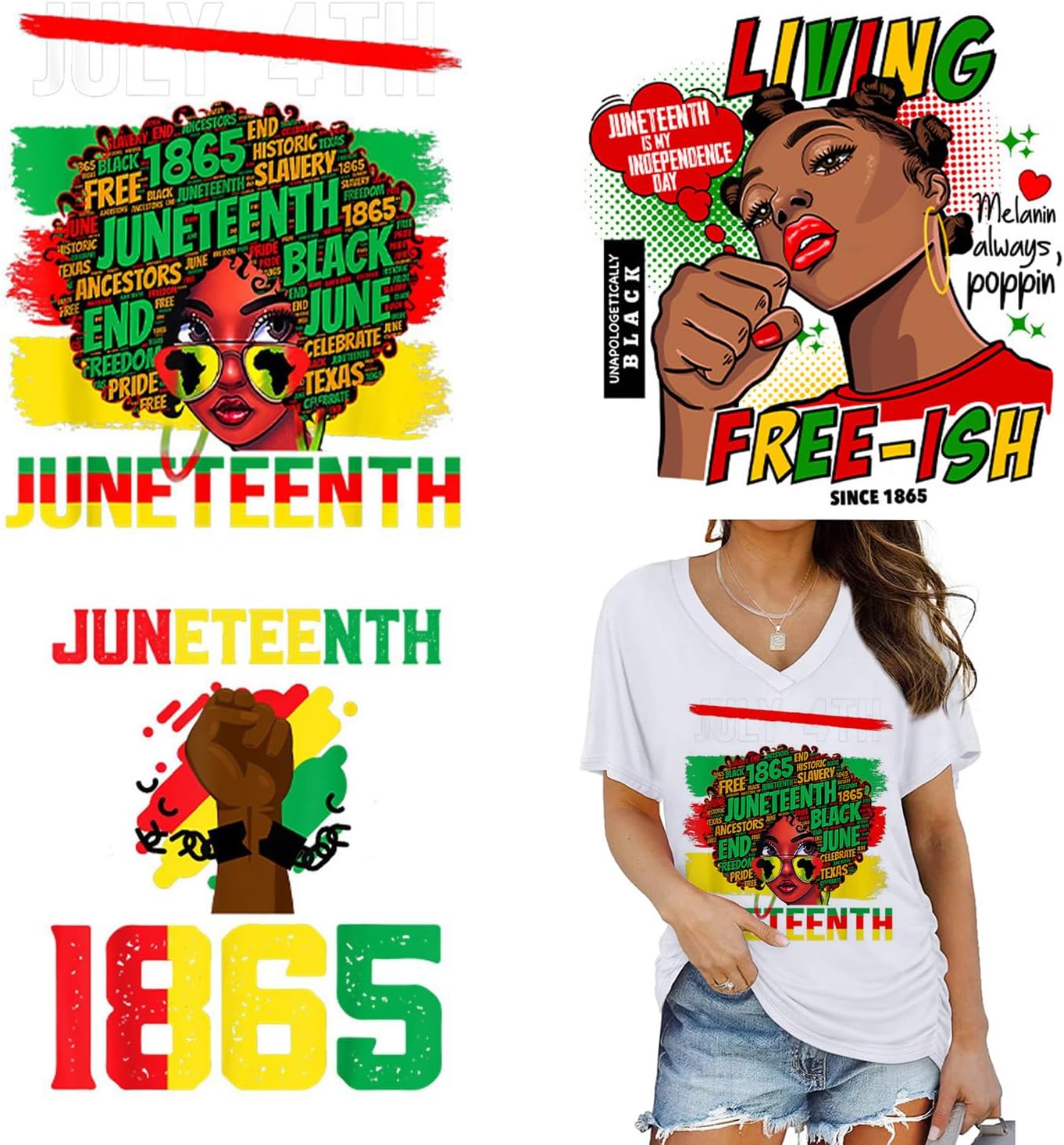 Amazon.com: Juneteenth Iron On Decals for T-Shirt Ready to Press Heat ...