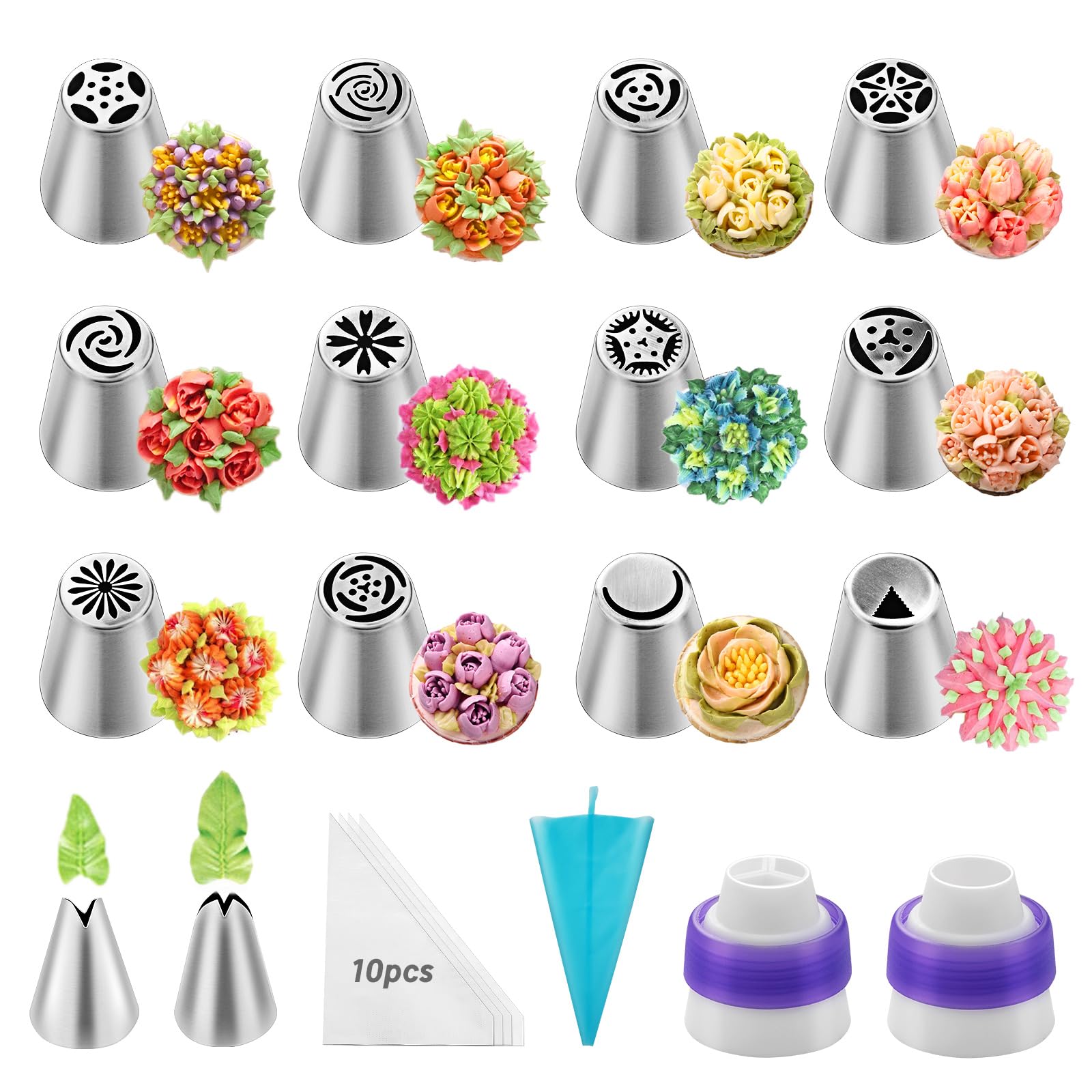 Amazon.com: Shoxil 27-Piece Russian Piping Tips Set for Cake Decorating ...