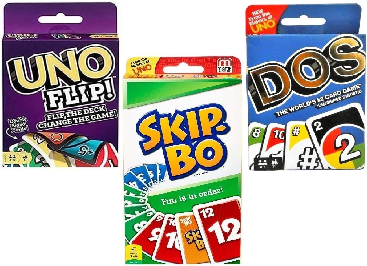 Amazon.com: Mattel Flip, Dos and Skip-Bo Card Game, Combo Pack of 3 ...