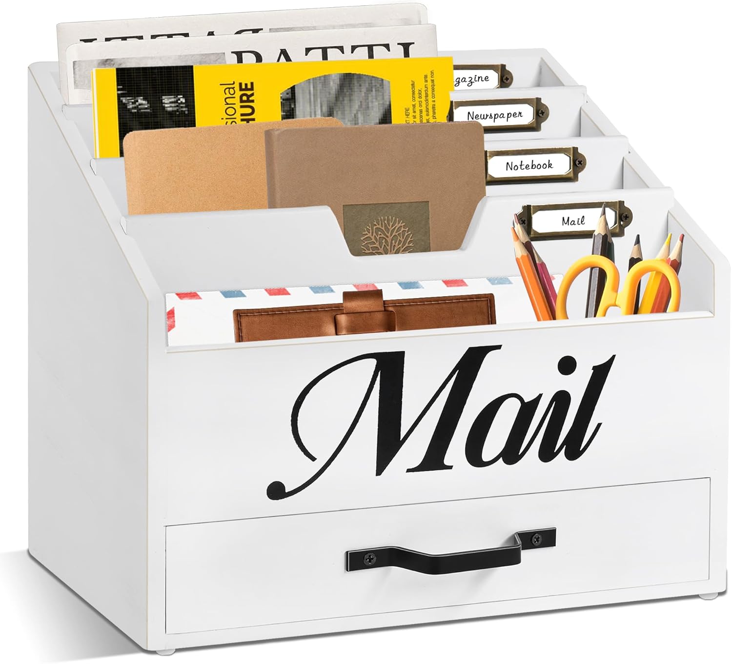 Amazon.com : PICKKROSS Rustic Mail Organizer with Drawer for Desk, Mail ...