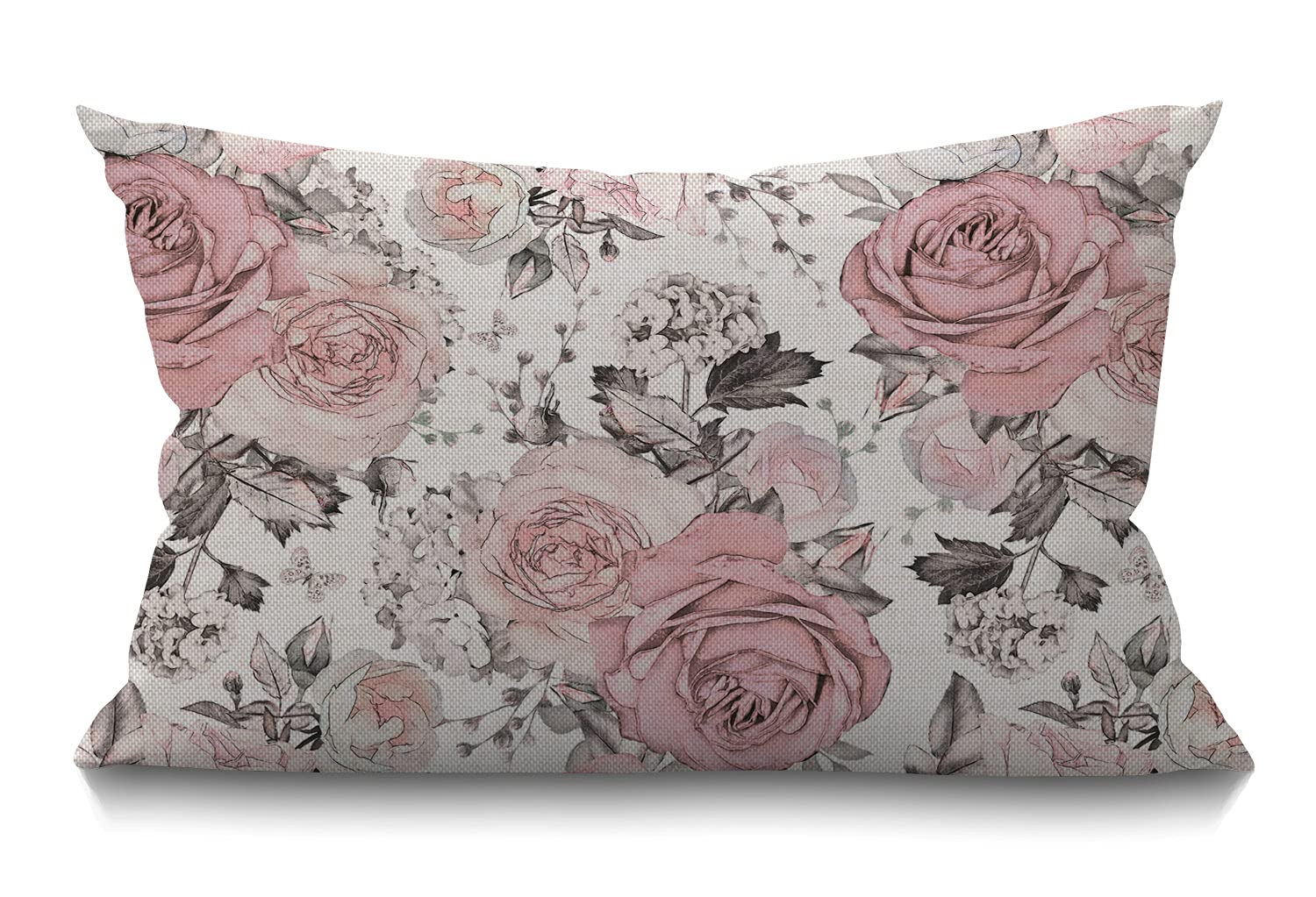 Amazon.com: Smooffly Pink Flowers Throw Pillow Cover,Watercolor Leaves ...
