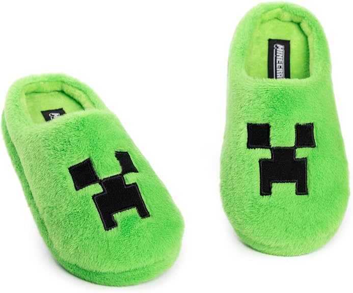 Amazon.com | Minecraft Creeper Green Mule Slippers | Fleece Indoor ...