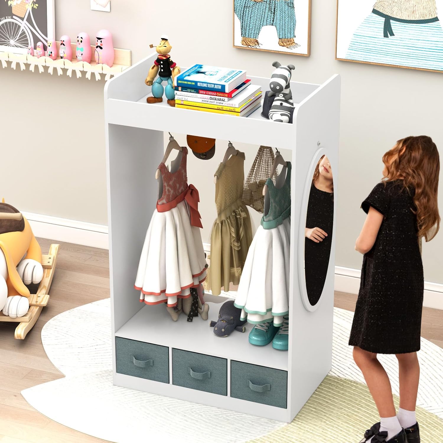BELANITAS Dress Up Storage for Kids with Mirror Kids Armoire Dress up ...
