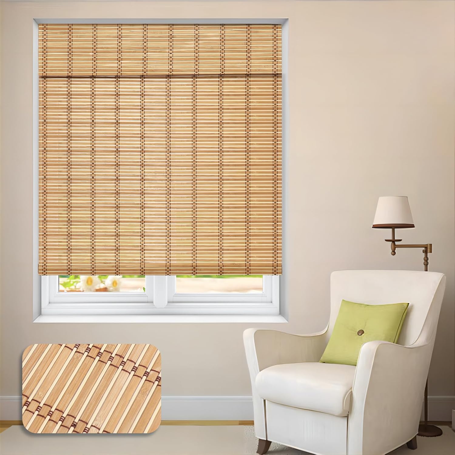 LUCKUP Cordless Bamboo Roman Shades Roll Up Bamboo Blinds For Indoor
