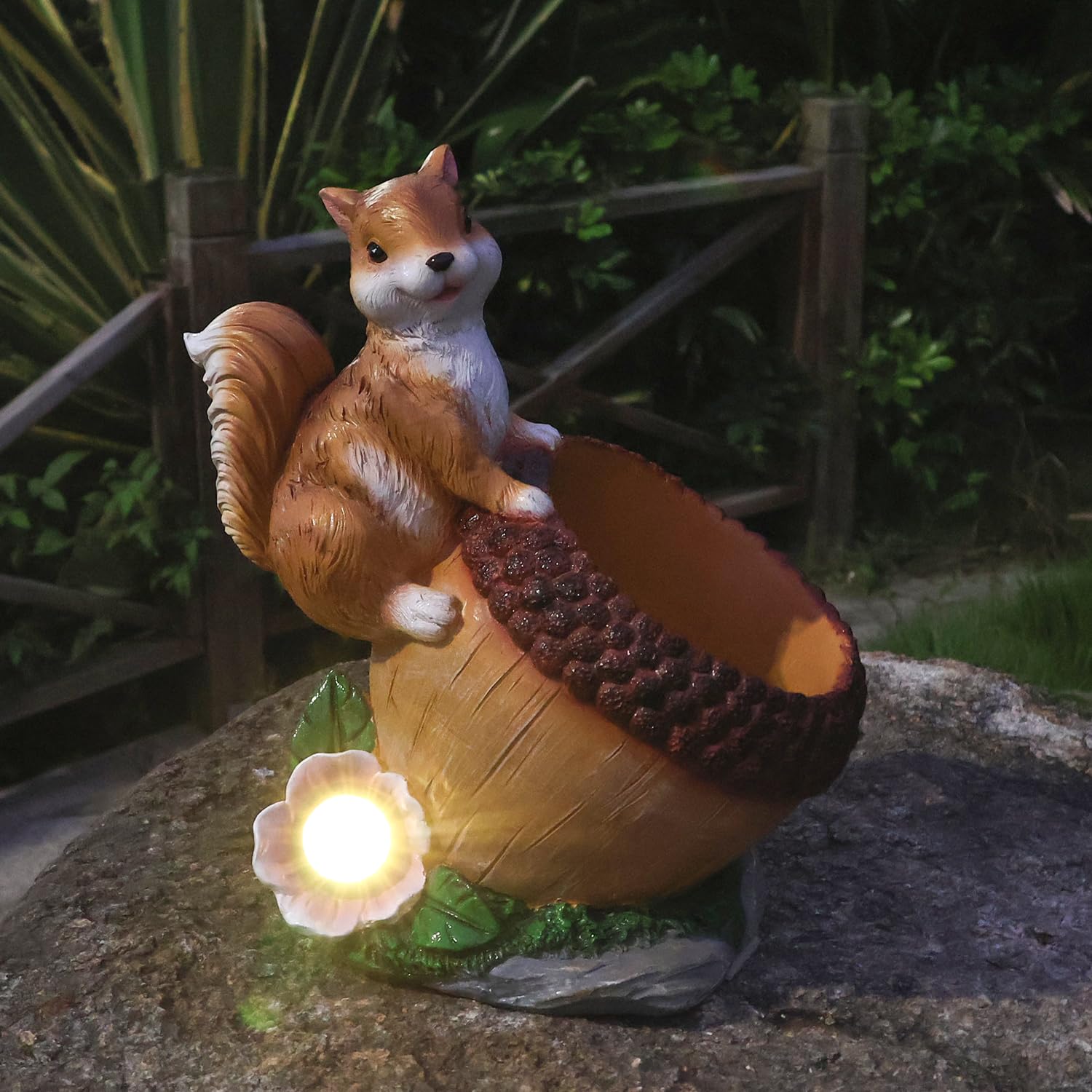 Amazon.com: Solar Garden Planter Squirrel Decor - Outdoor Statue Large ...