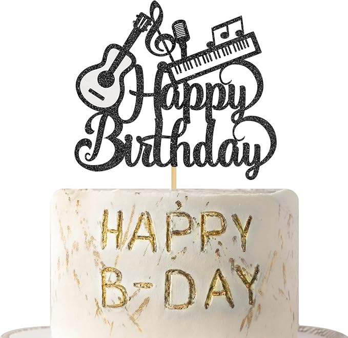 Amazon.com : Music Guitar Piano Happy Birthday Cake Topper, Music Lover ...