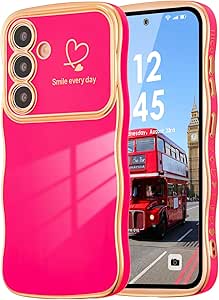Amazon.com: DEFBSC Case for Samsung Galaxy S25 Case, Curly Wave Shape Plating Frame Cute Love ...
