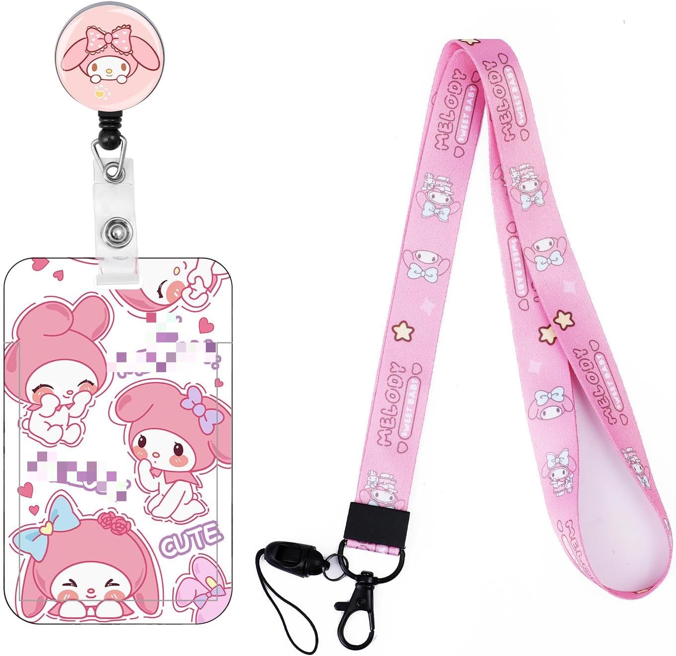 Amazon.com : Cartoon Kitty Lanyard Keychain with ID Badge Holder Kawaii ...