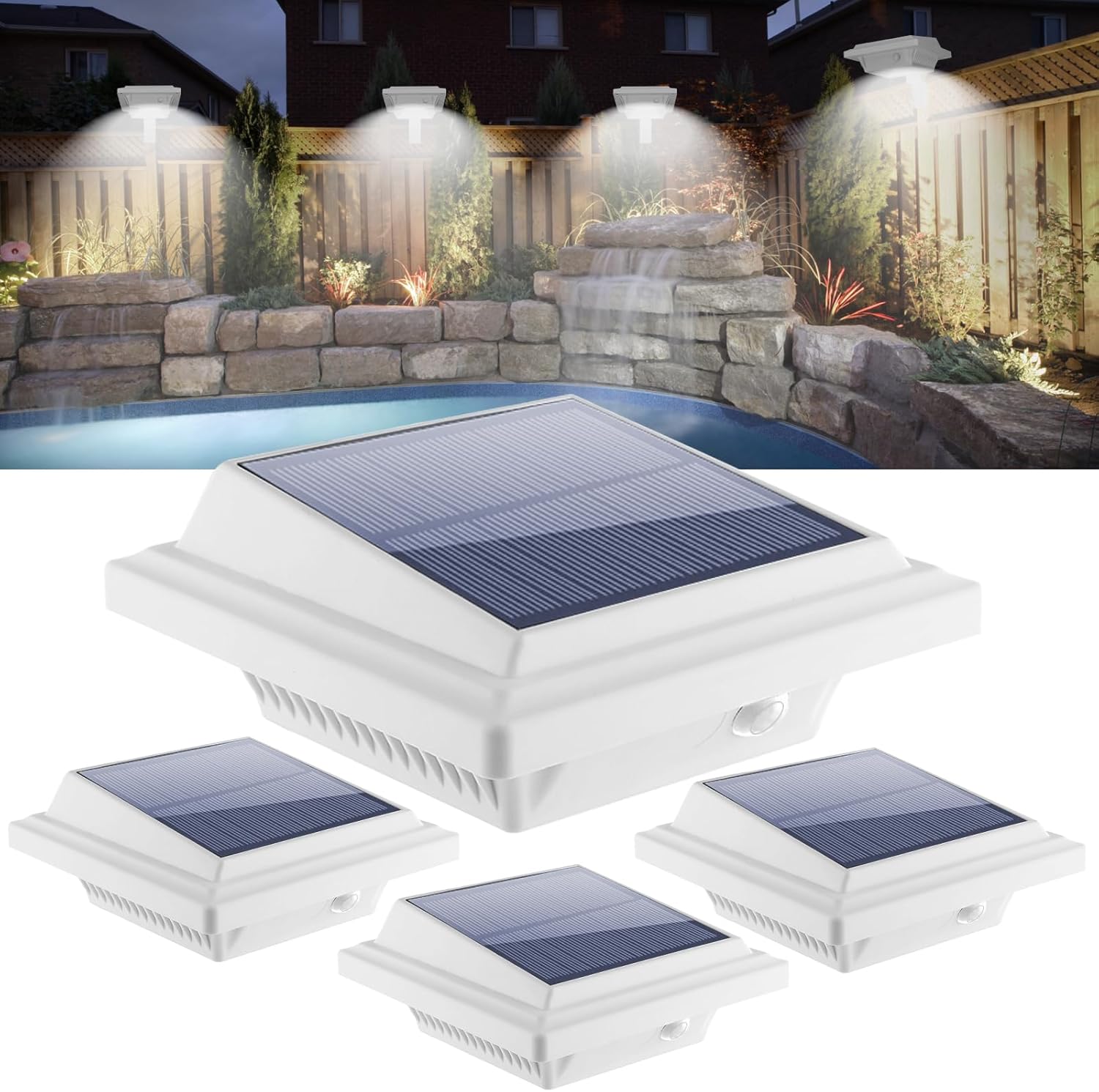 KEENZO Outdoor Solar Lights - Gutter Lights 4pcs,Solar-Powered LED Wall ...