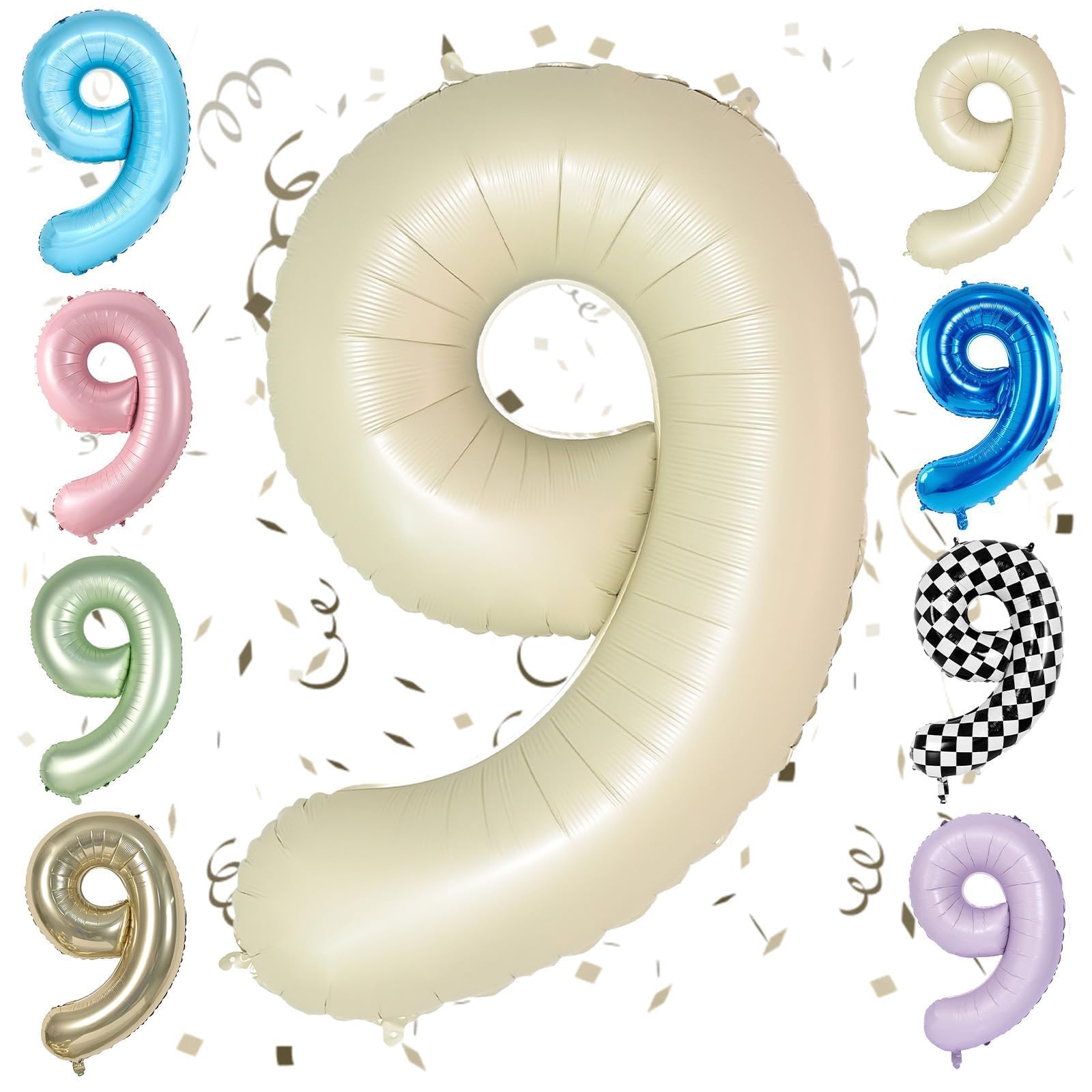 Amazon.com: Beige 40 Inch Number 9 Balloon,Large Self Inflating Cream ...
