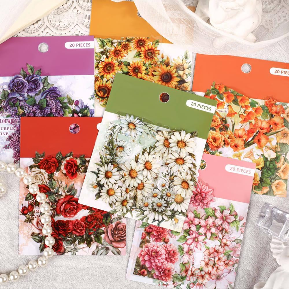 Amazon.com: 120pcs Flower Corner Series Sticker Pack, PET Flower ...