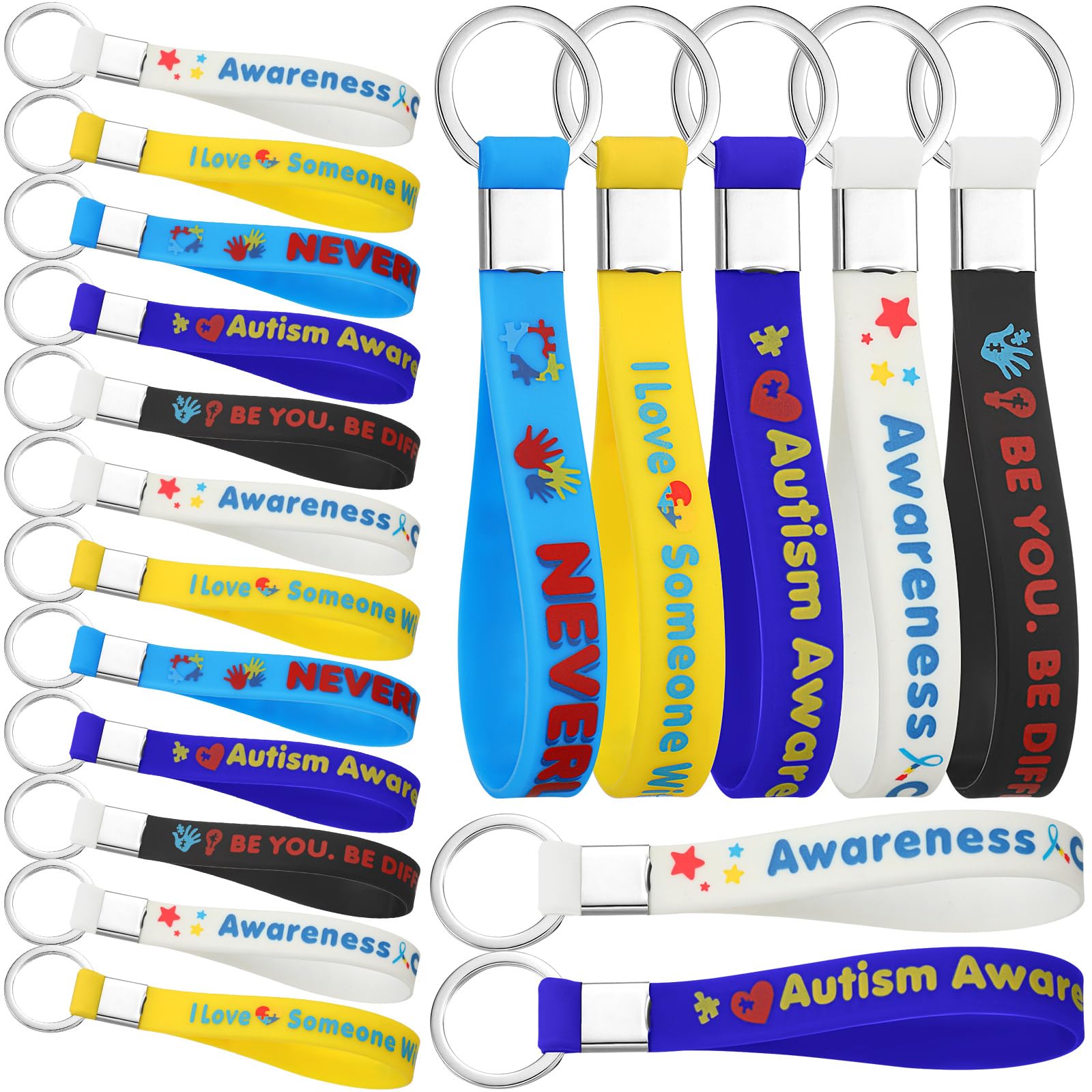 Ferreve 50 Pcs Autism Awareness Silicone Keychains Inspirational ...