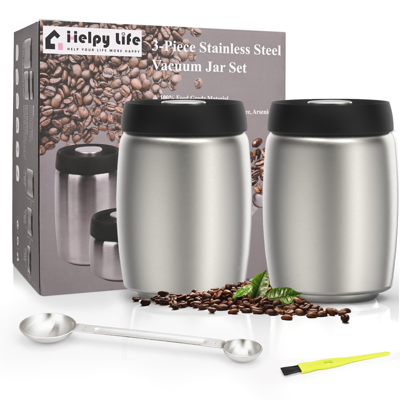 Amazon.com: HelpyLife Vacuum Coffee Canister, Coffee Bean Storage with ...
