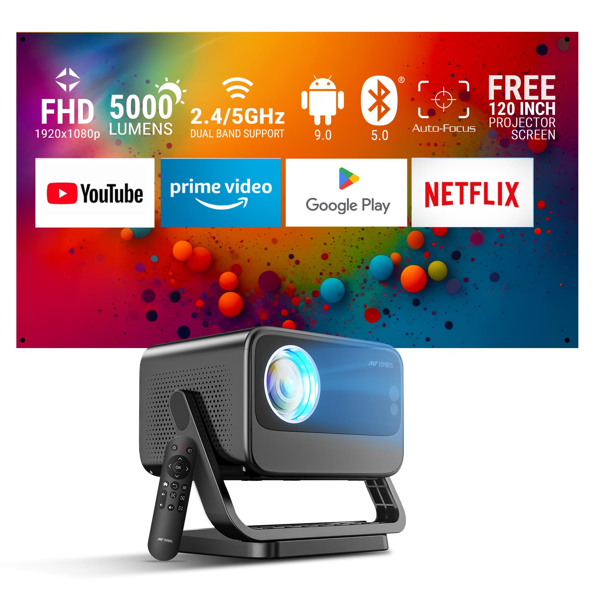 Ant Esports View 822 Smart LED Projector - Black | Auto-Focus 1080P ...