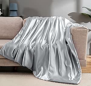 Amazon.com: Vonty Satin Throw - Silver Grey Satin Blanket, 60x80 Inches ...