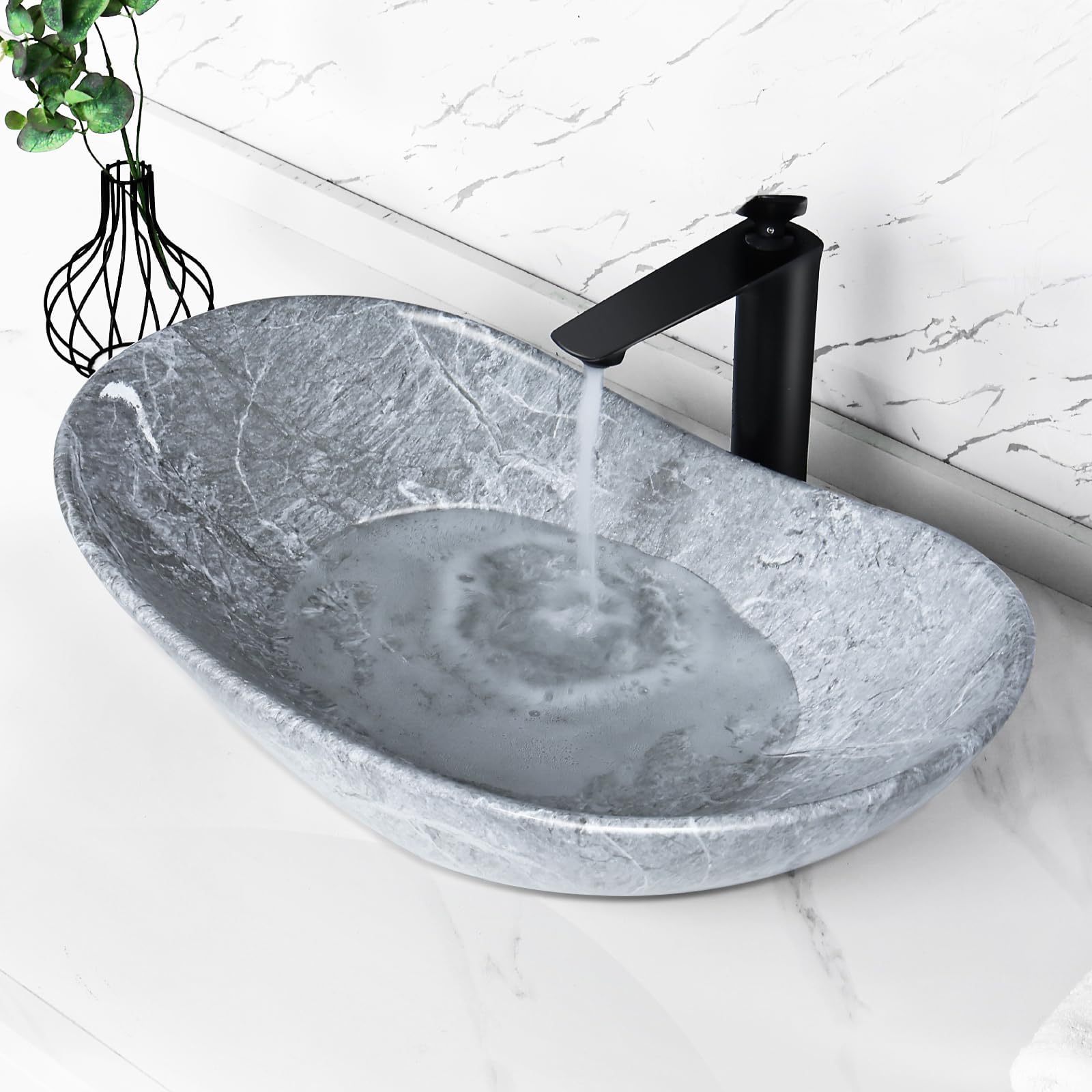 MIDUSO Oval Natural River Stone Vessel Sink, Stone Vessel Sinks for ...