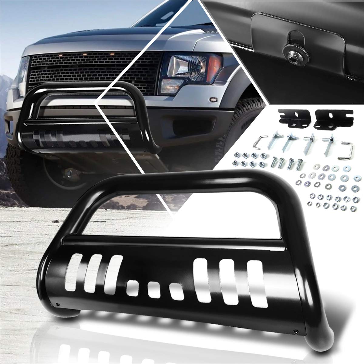Snapklik.com : PM PERFORMOTOR 3" Black Steel Bull Bar,Front Bumper Push ...