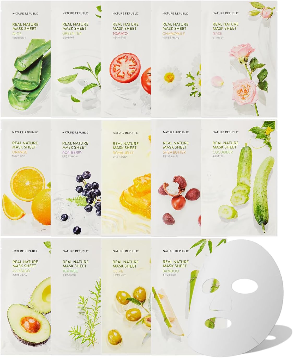 Nature Republic Real Nature Mask Sheet (Pack of 14), Variety Pack ...