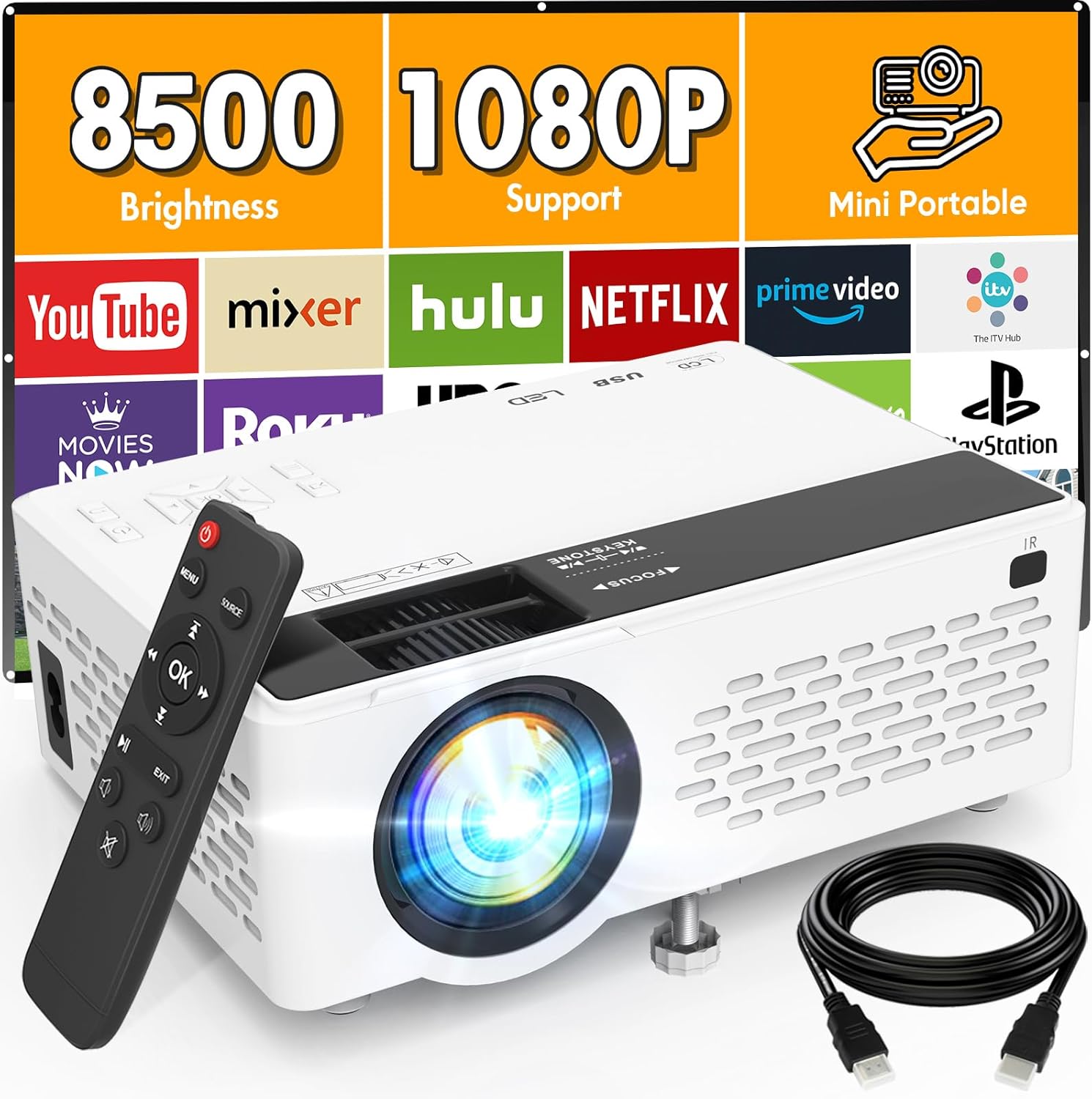 Mini Projector, Upgraded 8500 Lux Portable Projector HD 1080P Supported ...