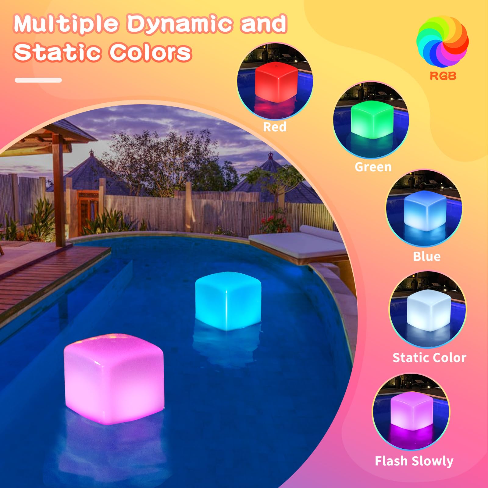 Snapklik.com : Solar Floating Pool Lights, Color Changing 5.6 Inch Cube ...