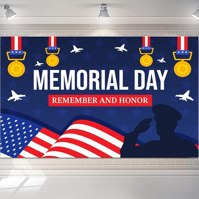 Amazon.com: Large Memorial Day Banner Backdrop, Memorial Day ...