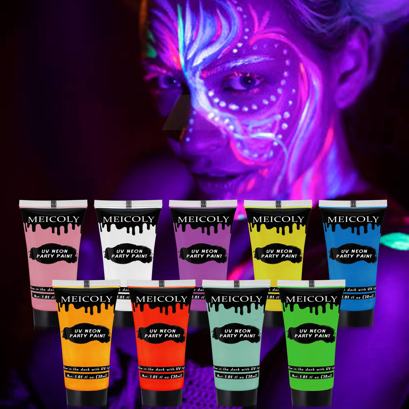 Amazon.com : MEICOLY Glow Blacklight Face Paint Set,Neon UV Body Paint ...
