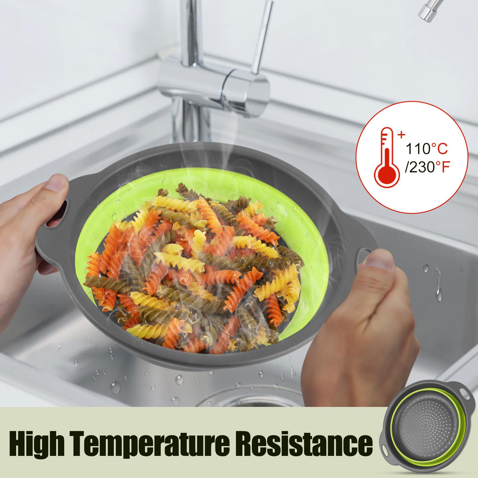 Collapsible Colander Set of 3, Silicone Sieve for Drain Vegetables ...