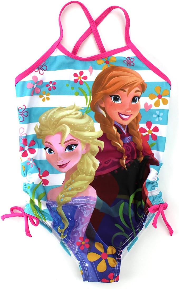 Disney Frozen Elsa Anna Olaf Girls Swimwear (4, Pink Elsa Anna One ...