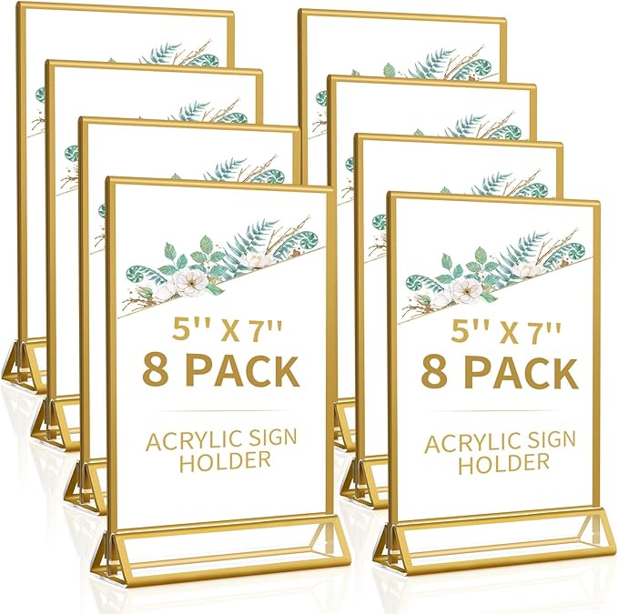 Amazon.com: Smarpau Acrylic Gold Sign Holder 5x7,8 Pack Table Number ...