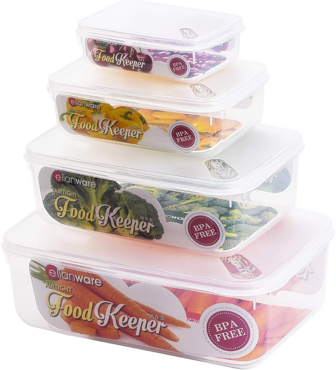 Elianware Pack of 4 Airtight BPA-Free Plastic - Food Keeper - Food ...